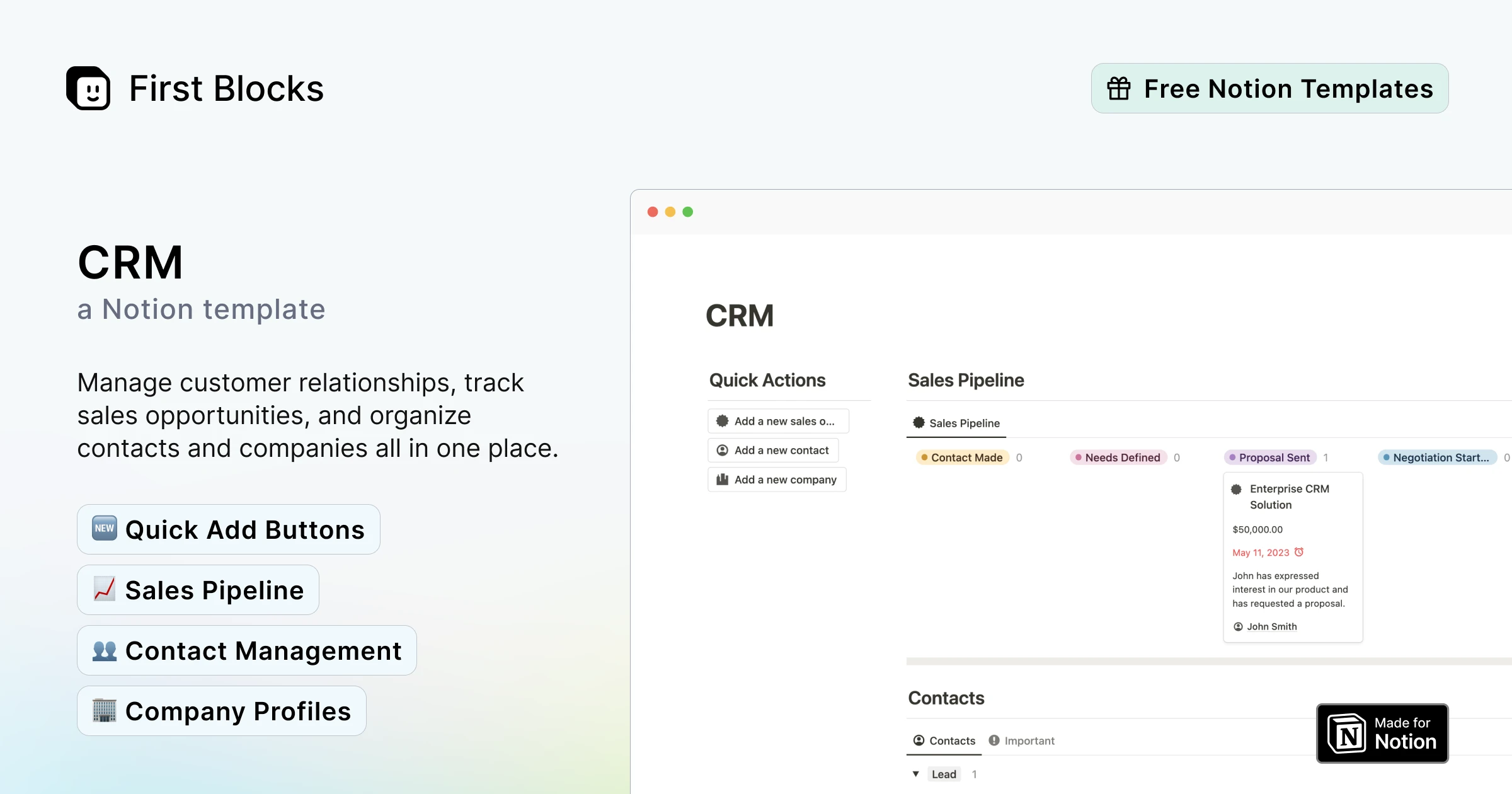 Free CRM Notion Template - First Blocks