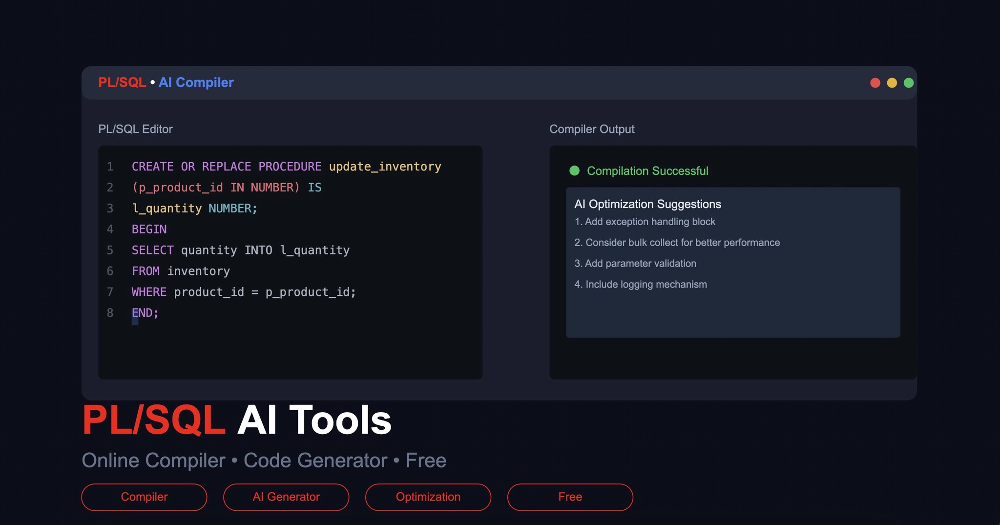 PL/SQL AI Tools: Online Compiler & Query Generator - AI2sql.io