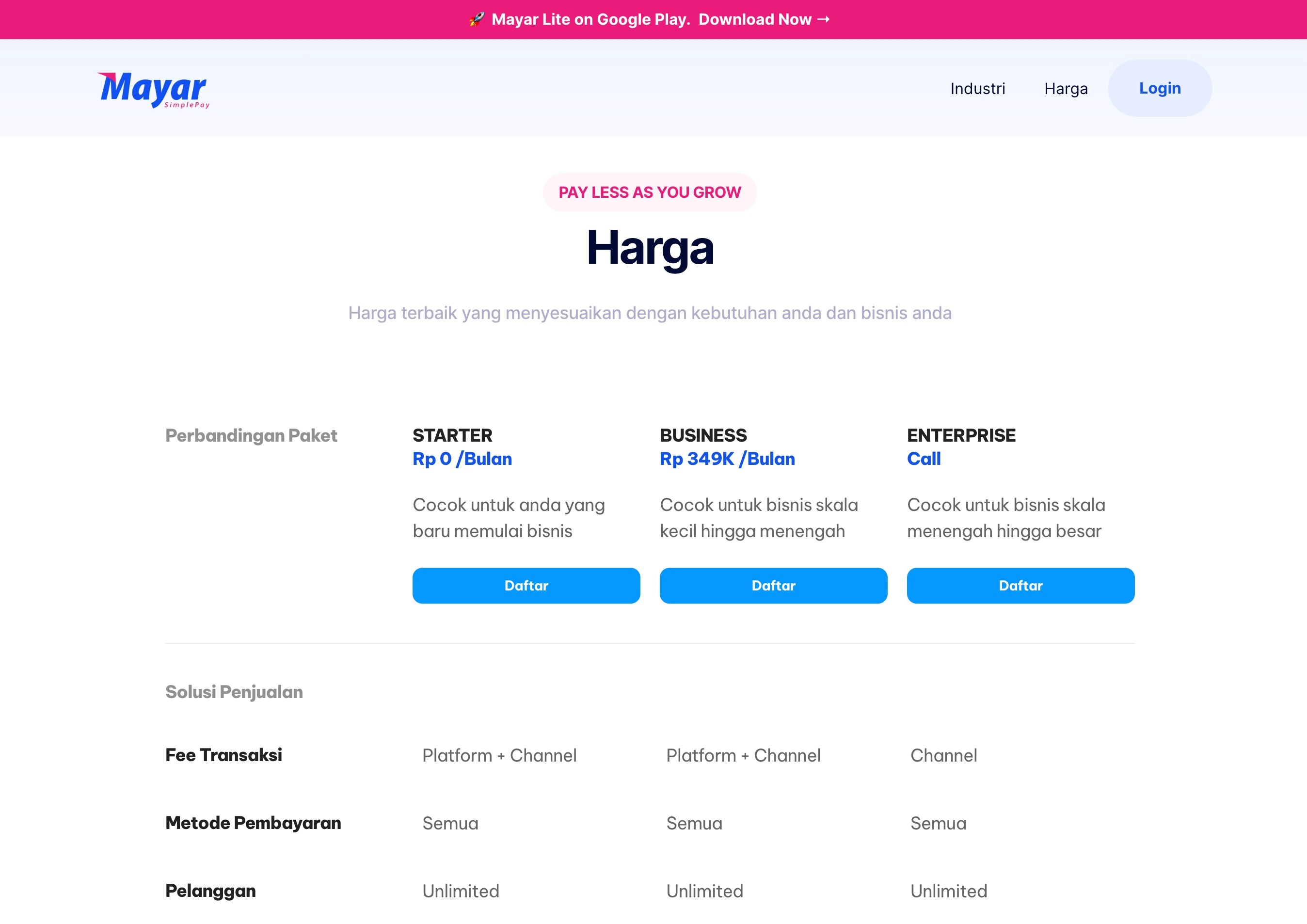 Mayar | Harga - Pay Less as You Grow