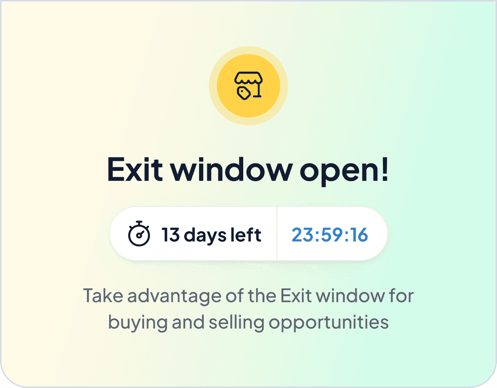 Stake Exit windows | Buy real estate shares at a discount