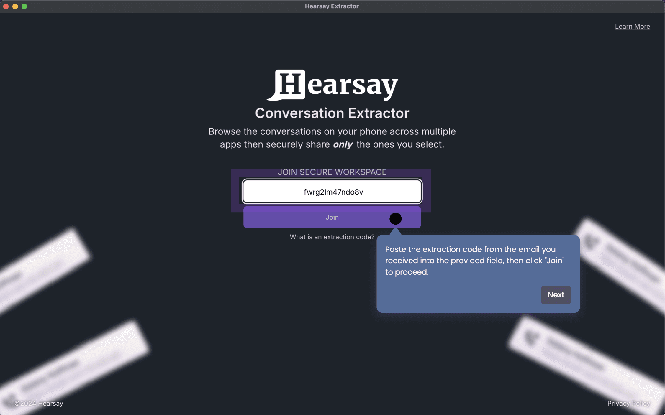 How to run an extraction - Hearsay - Text Message Extractor