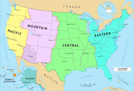 Free US Time Zone Map Download - All 6 Zones With Boundaries