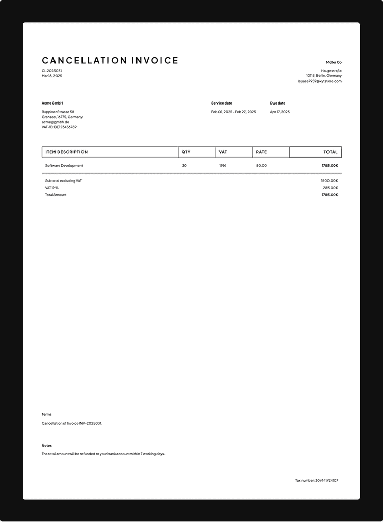 Invoice cancellation in Germany: A simple guide for freelancers (2025)