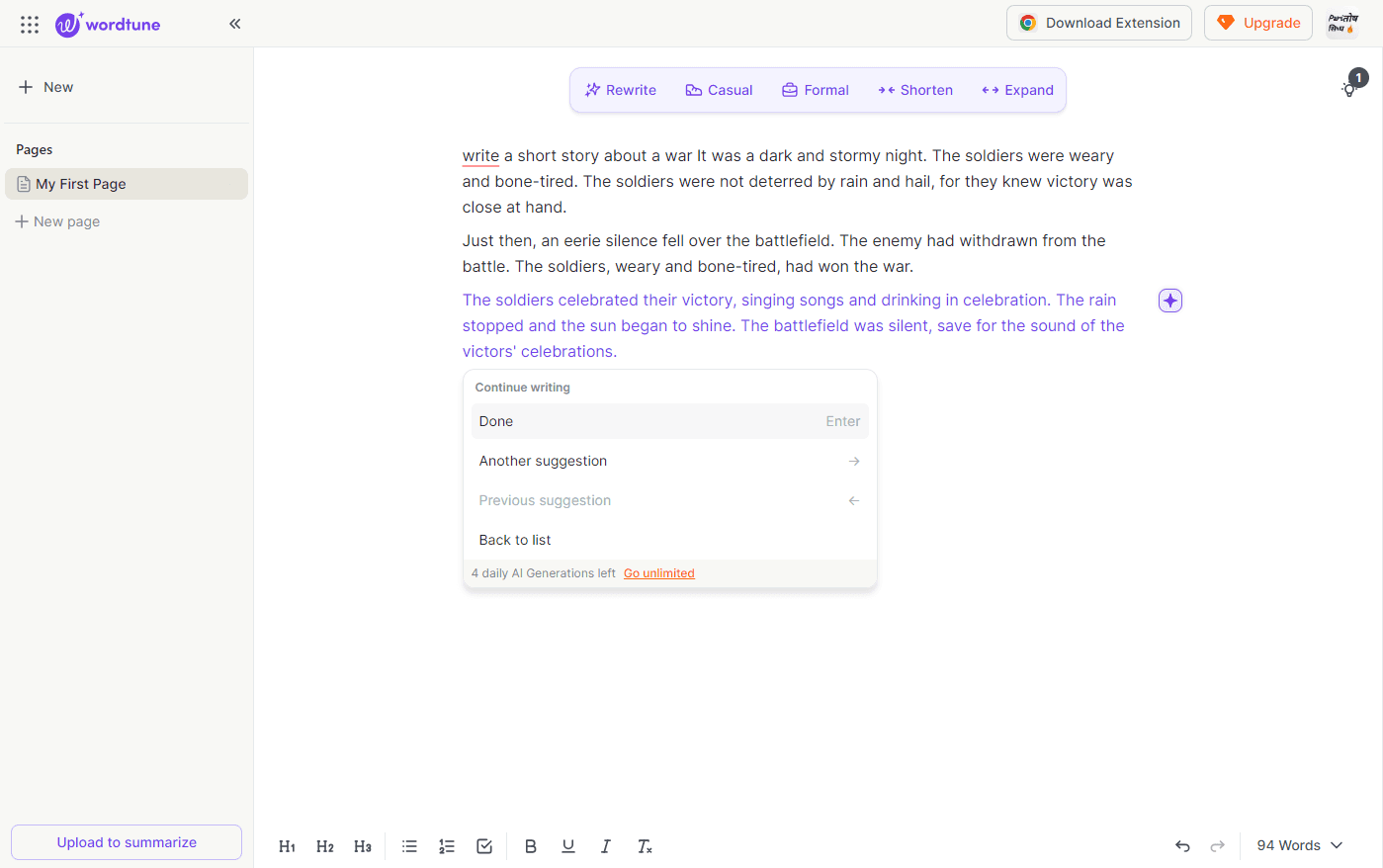 Wordtune's writing assistant - Assistive AI-UX Interaction | #1 library of AI-UX interactions | All