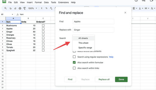 How to Find and Replace in Google Sheets