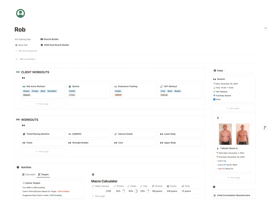PRO COACH - Personal Trainer Notion Template by Harrison Wallace