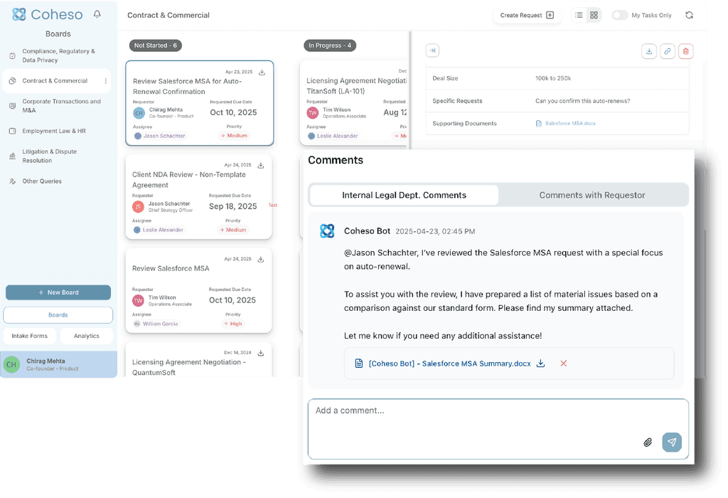 Coheso: GenAI Legal Front Door | Work Management | Internal Matter ...