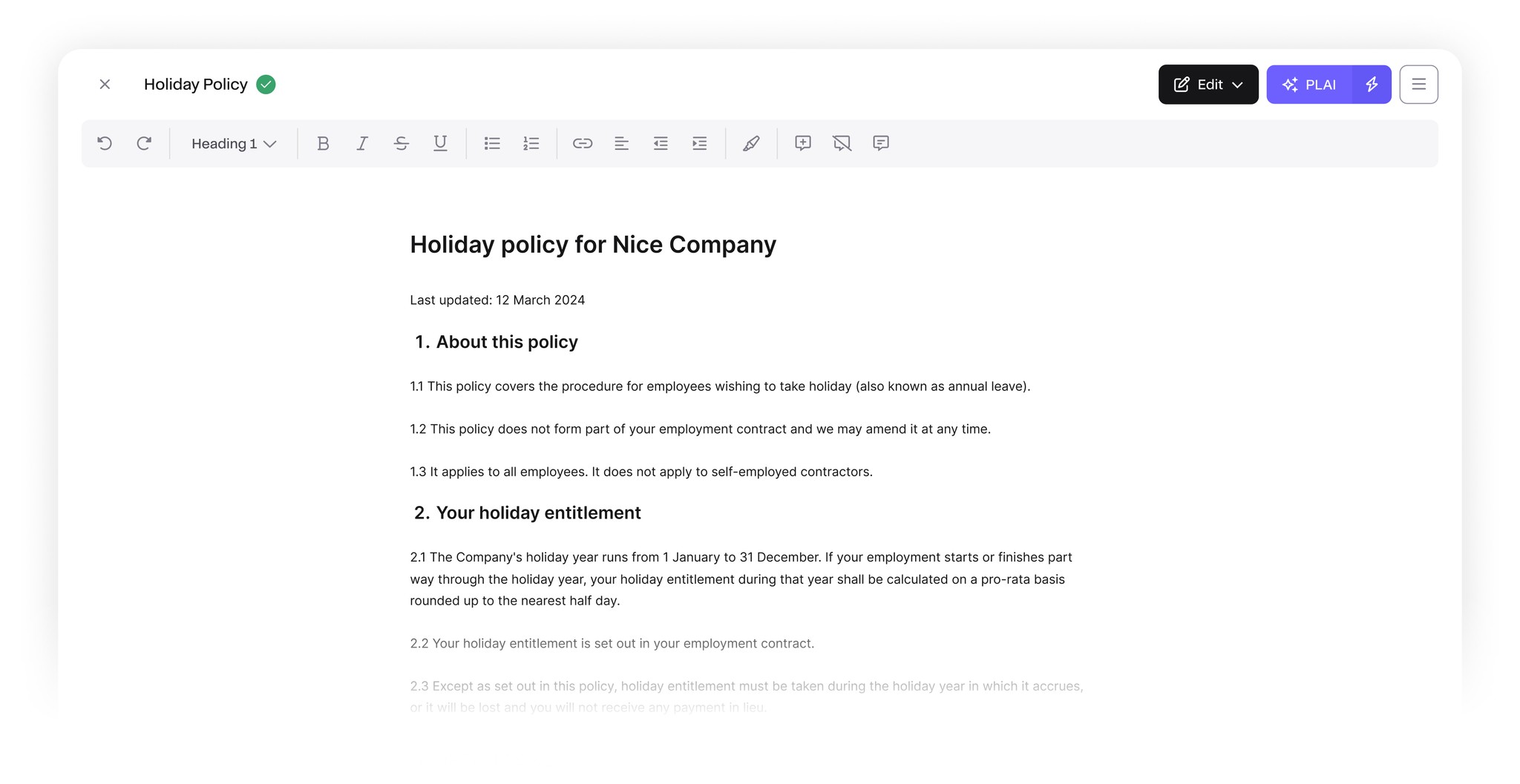 Drafting a Comprehensive Holiday Policy Template | Miramis