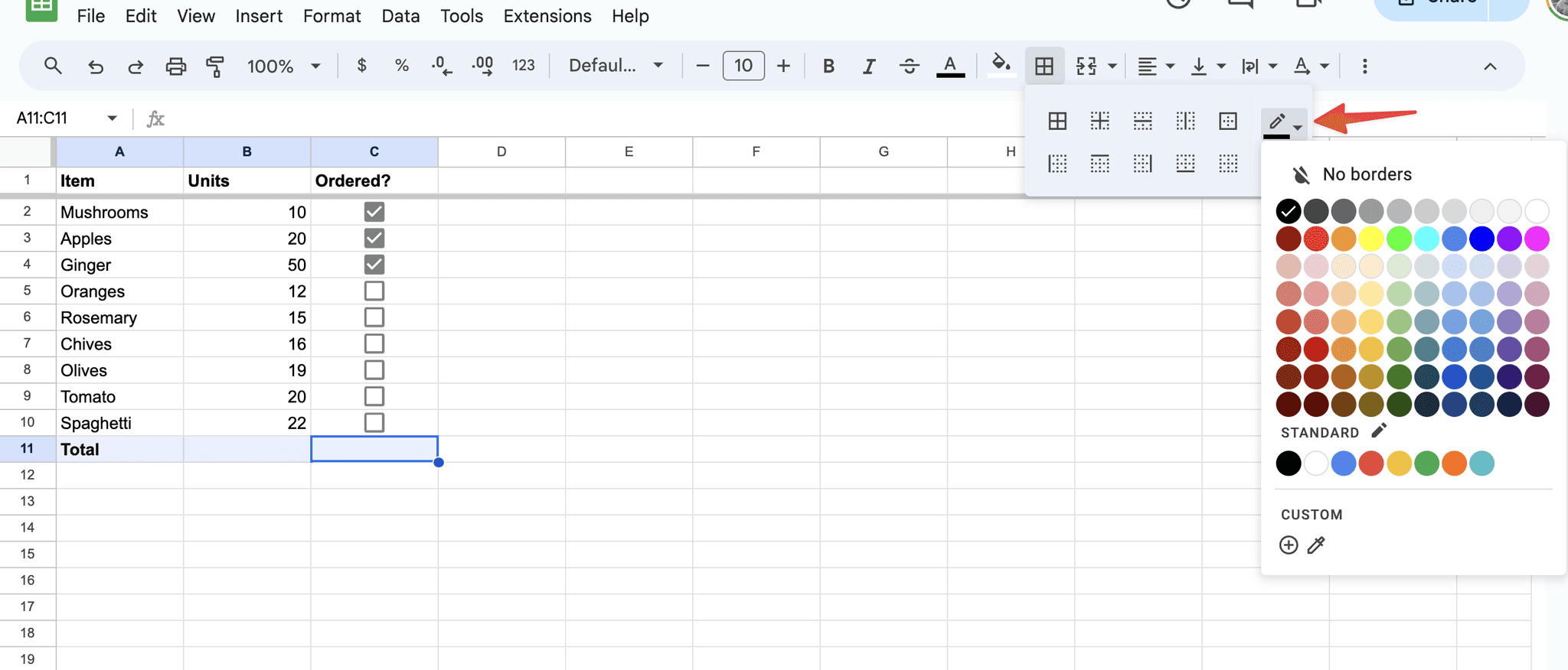 How to Add Borders in Google Sheets