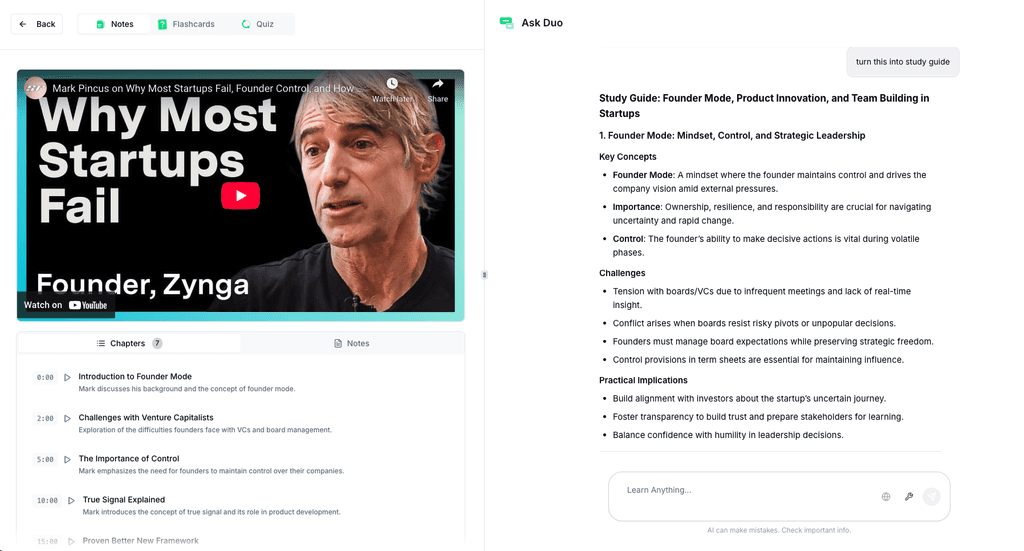 Are there any apps that turn YouTube lecture content into study guides?