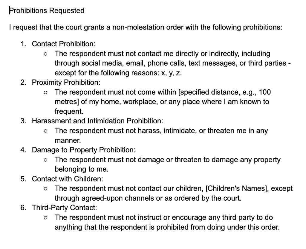 Non-molestation Order Statement Template | Unwildered