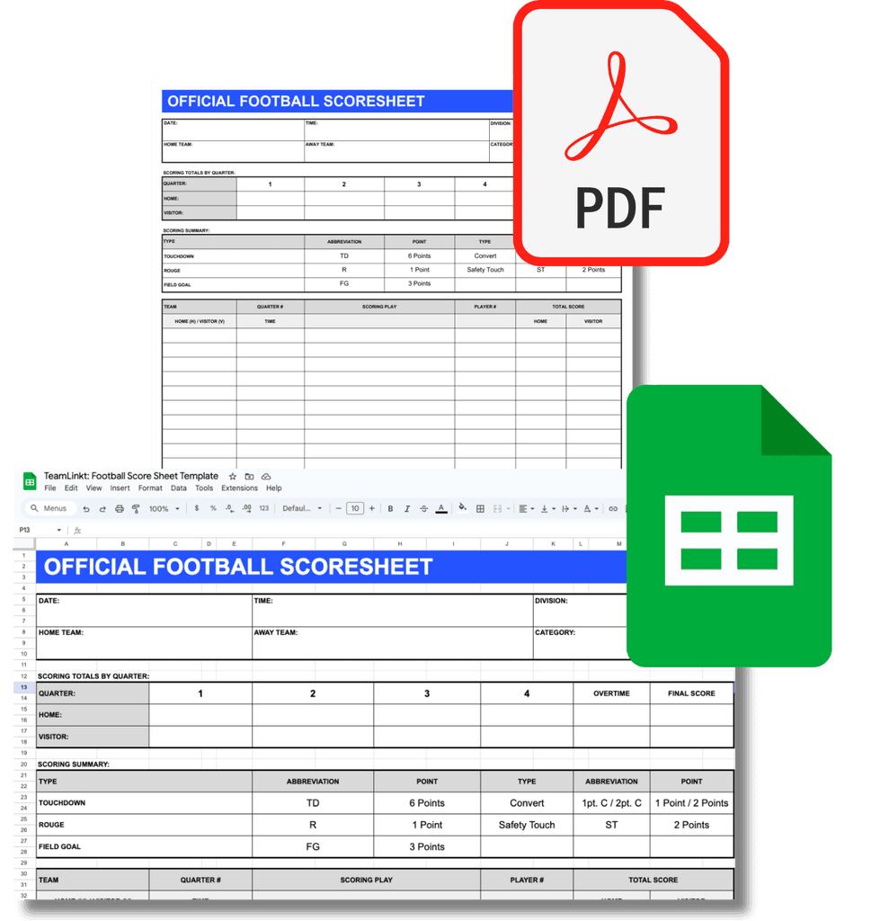 Football Score Sheet PDF Template | TeamLinkt