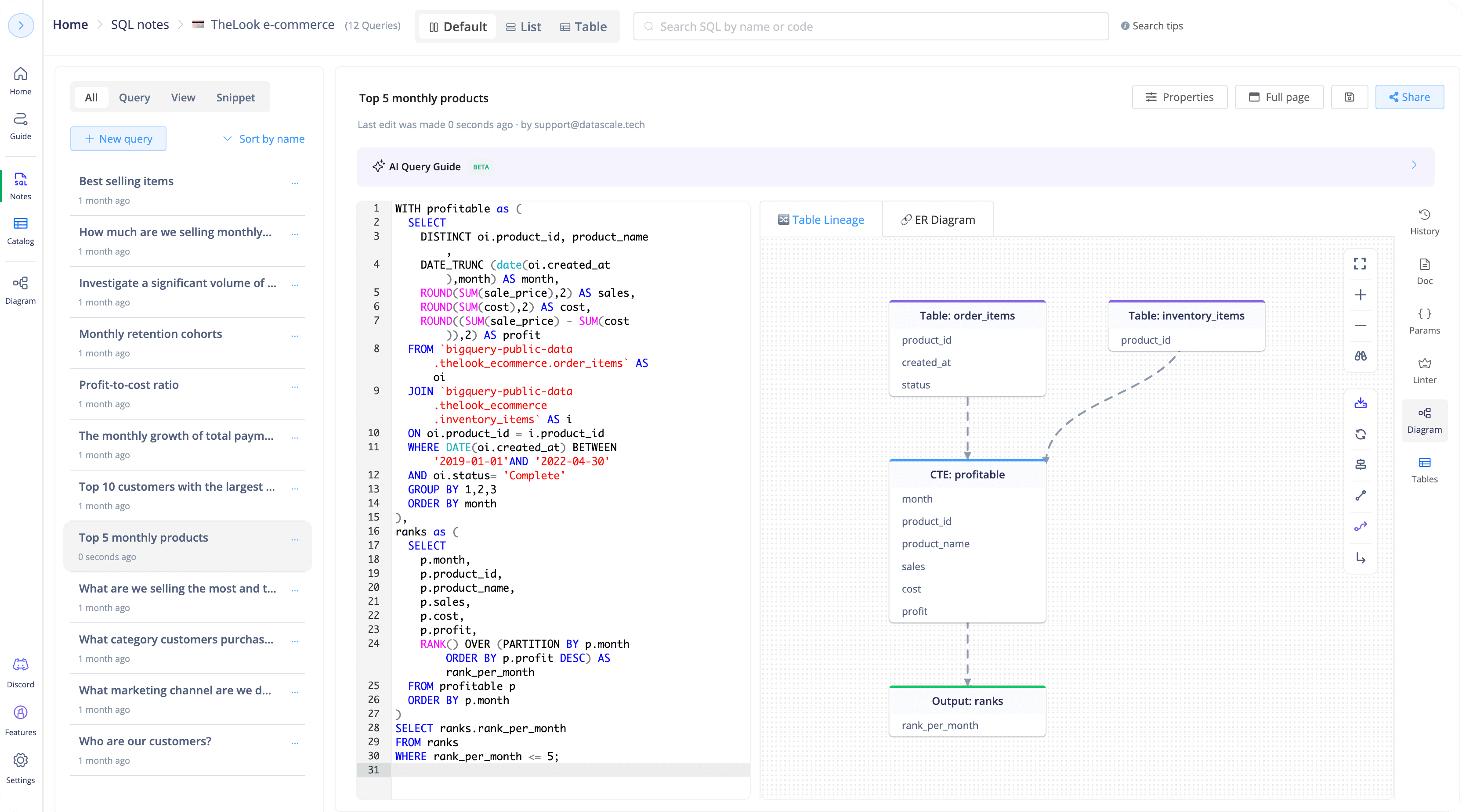 Datascale: Data Modeling from SQL