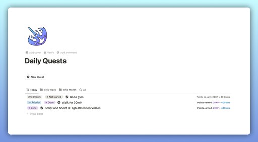Best Free Gamified Notion Template - OlsNotion