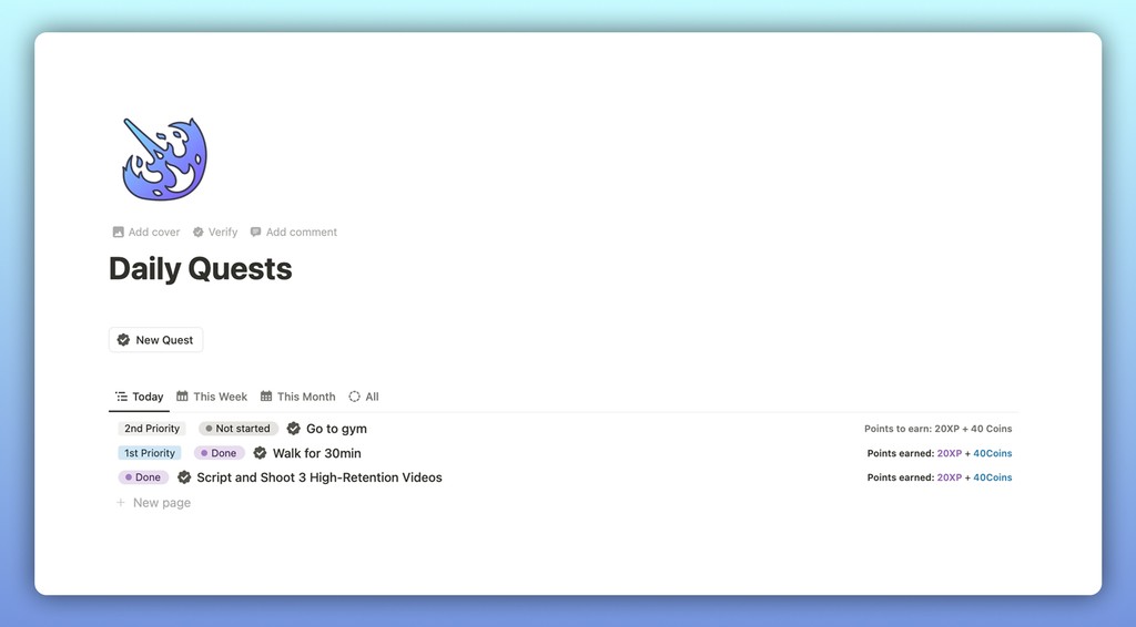 Best Free Gamified Notion Template - OlsNotion