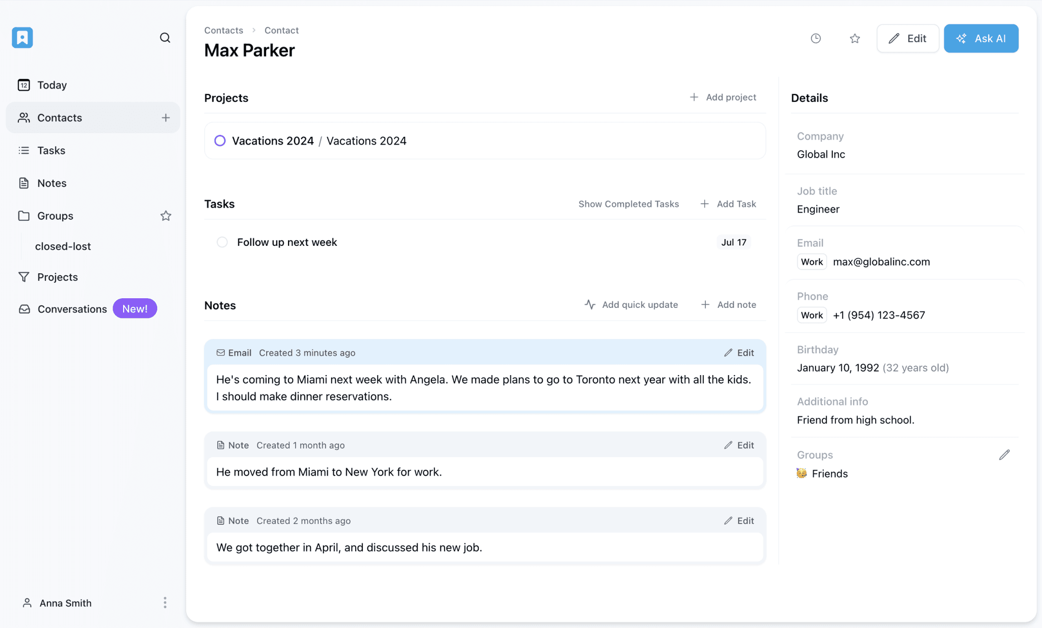 HiWork personal CRM powered by AI