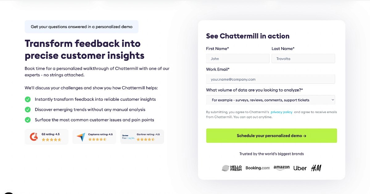 SaaS Landing Page Example: CTA with Chattermill