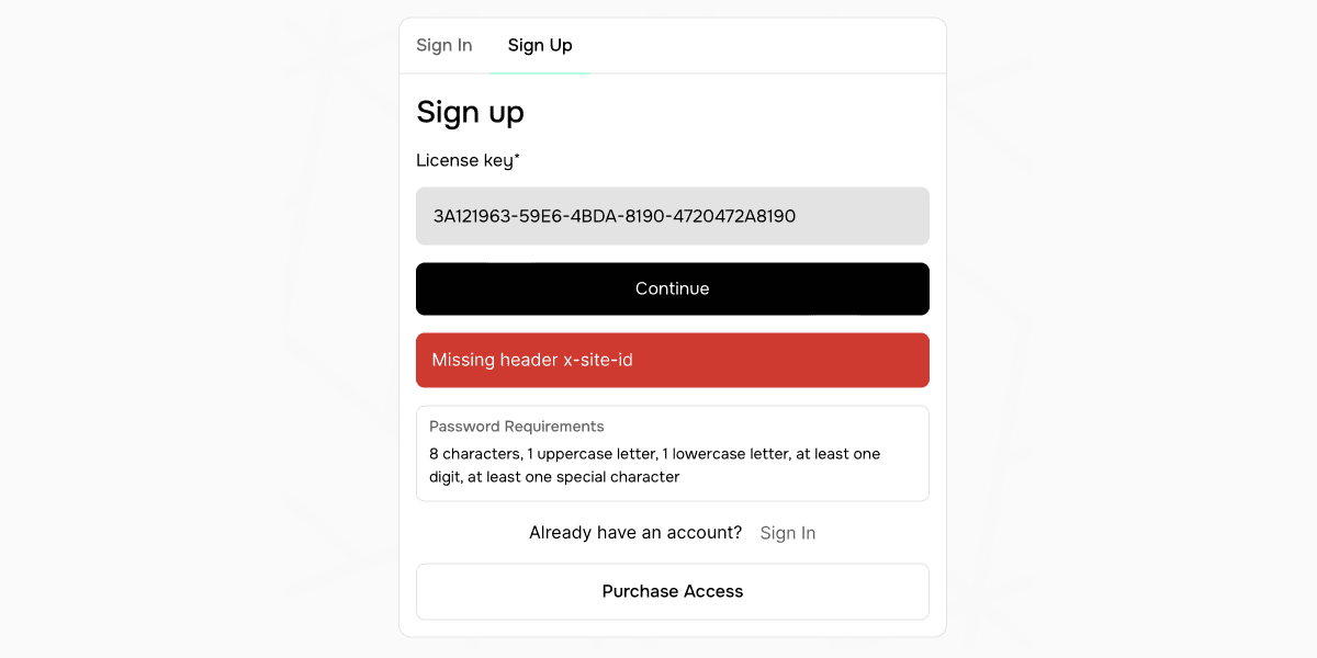 How to resolve error "missing header x-site-id" in FramerAuth