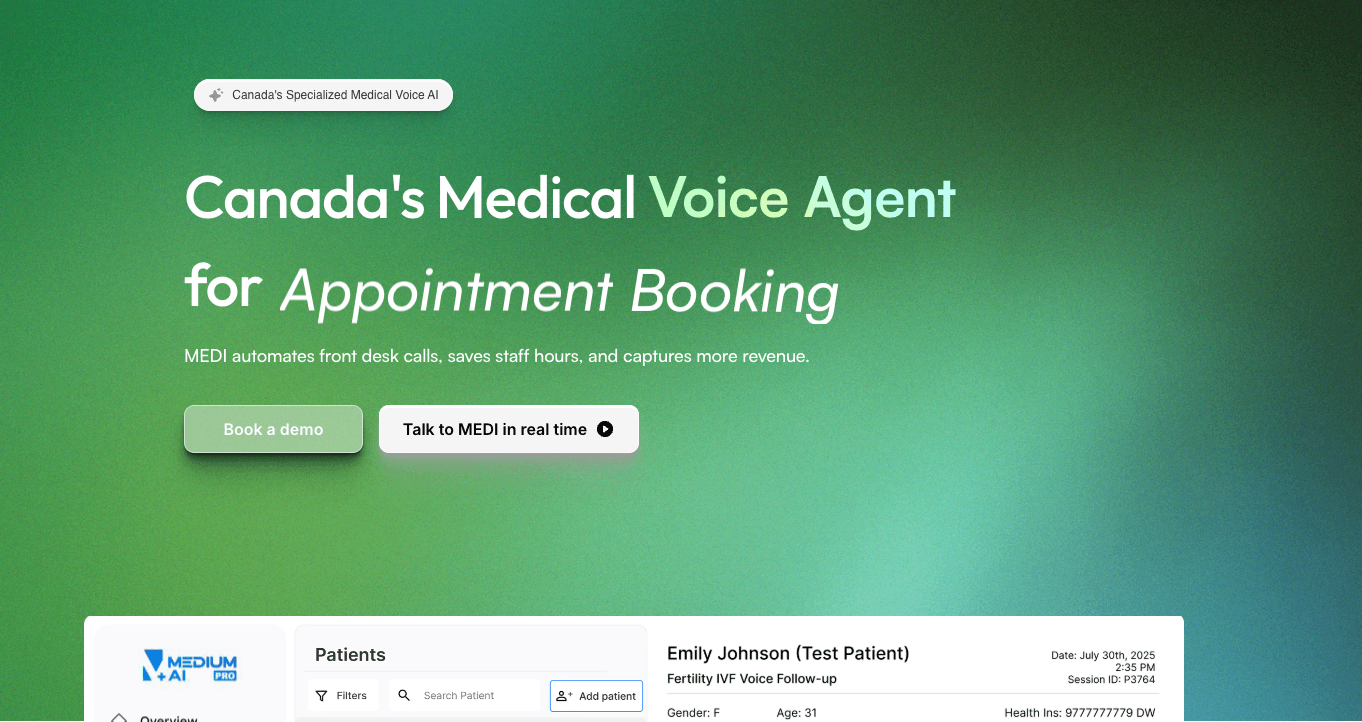 Talk to Medi | Clinical-Grade AI Voice Agent for Medical Clinics in Canada