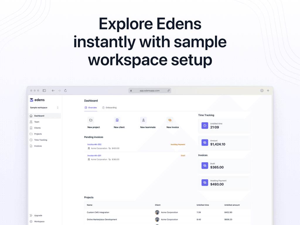 Sample workspace – Edens