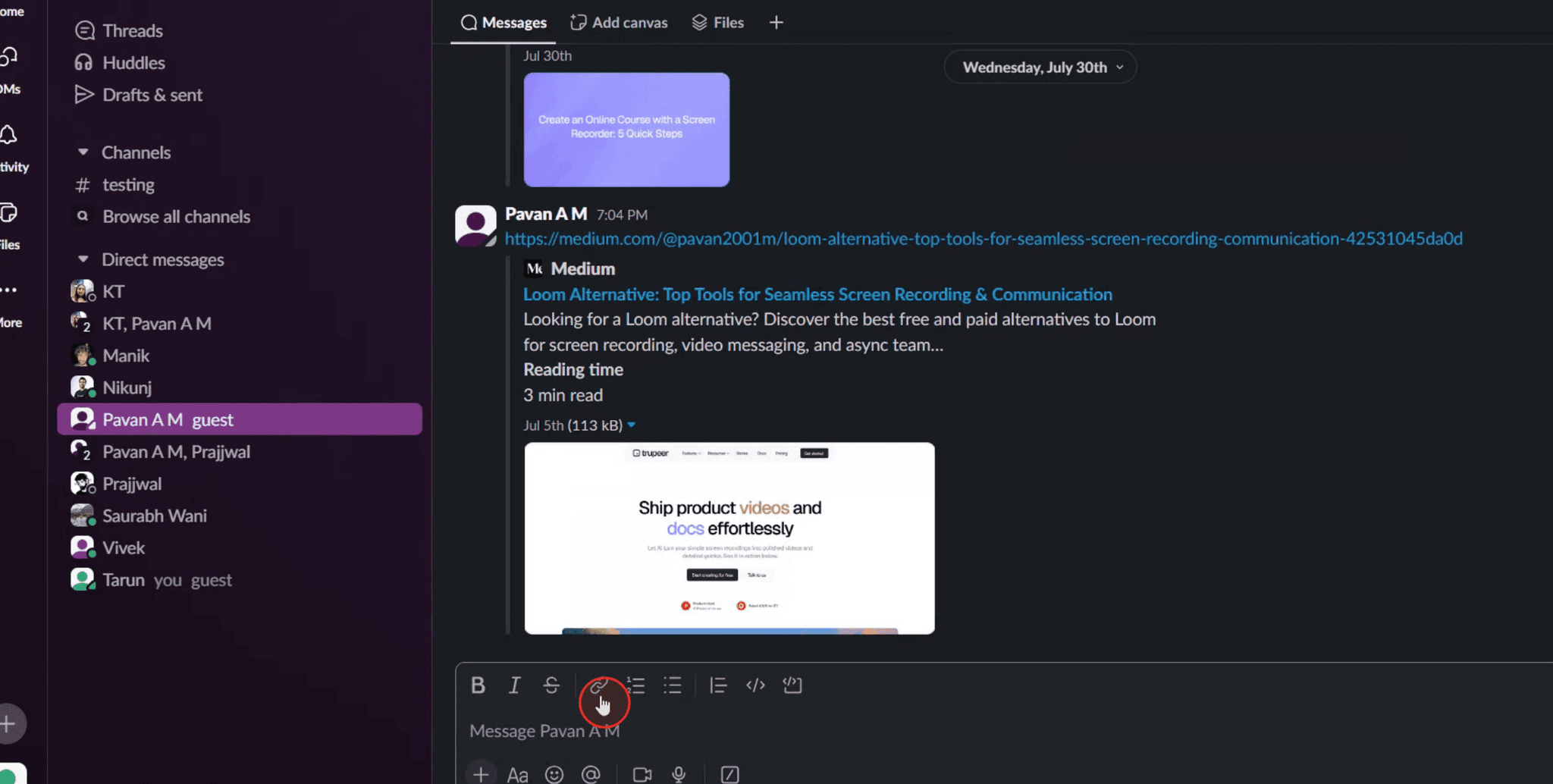 How to Hyperlink in Slack - 1 minute video guide