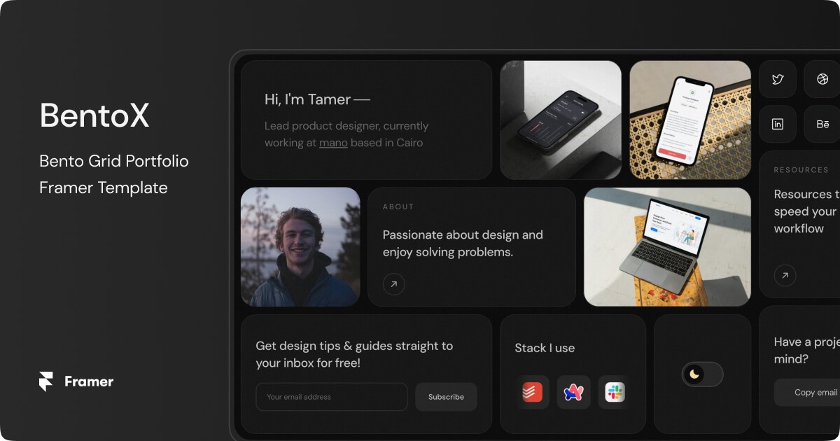 BentoX – Bento Grid Framer Portfolio Template