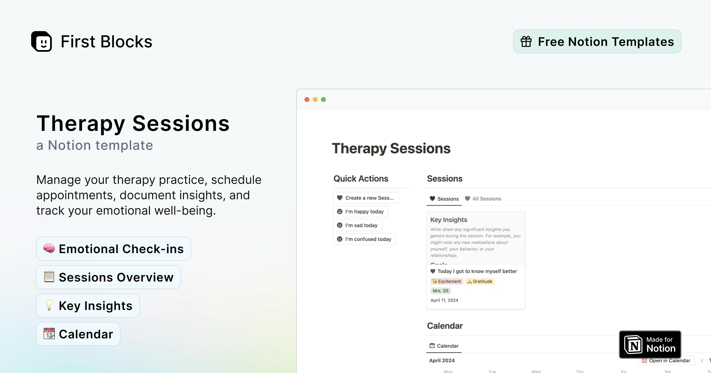 Free Therapy Sessions Notion Template - First Blocks