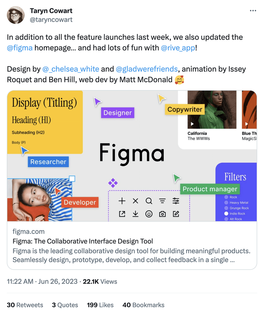 Figma's new homepage is full of Rive animations