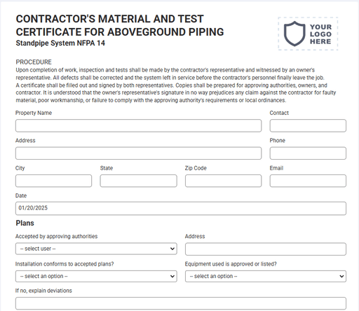 NFPA 80 Form for Mobile, Tablet, Fillable PDF