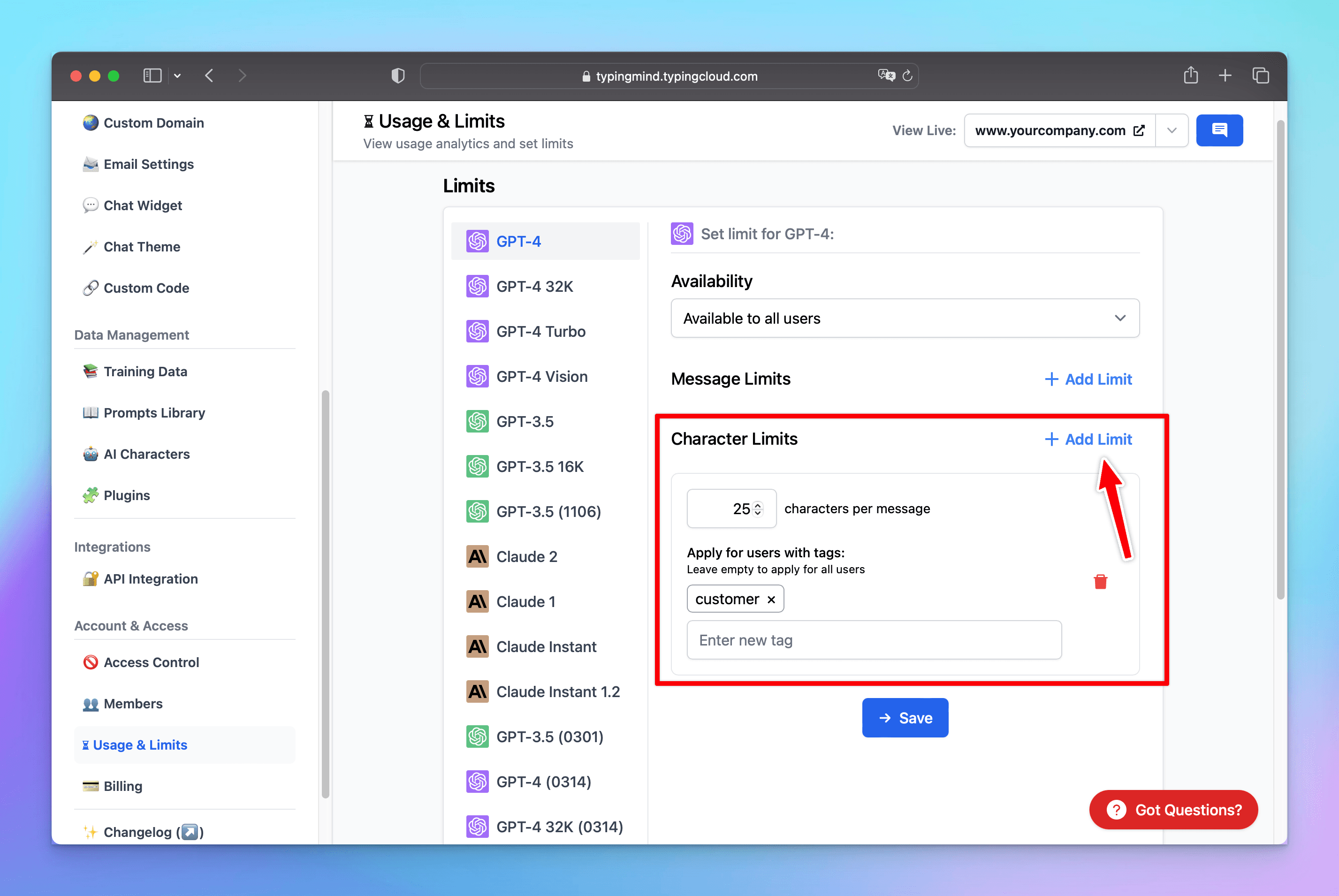 Limit Chat Model Access - Typing Mind Custom - Private & Secure ChatGPT for teams