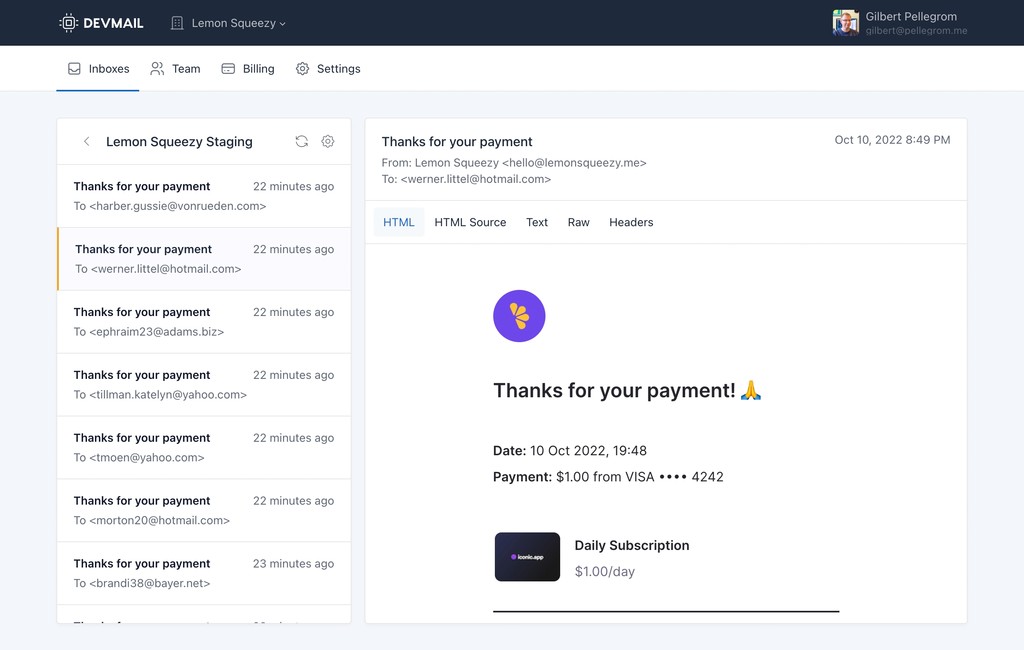 DevMail - An email sandbox for software developers