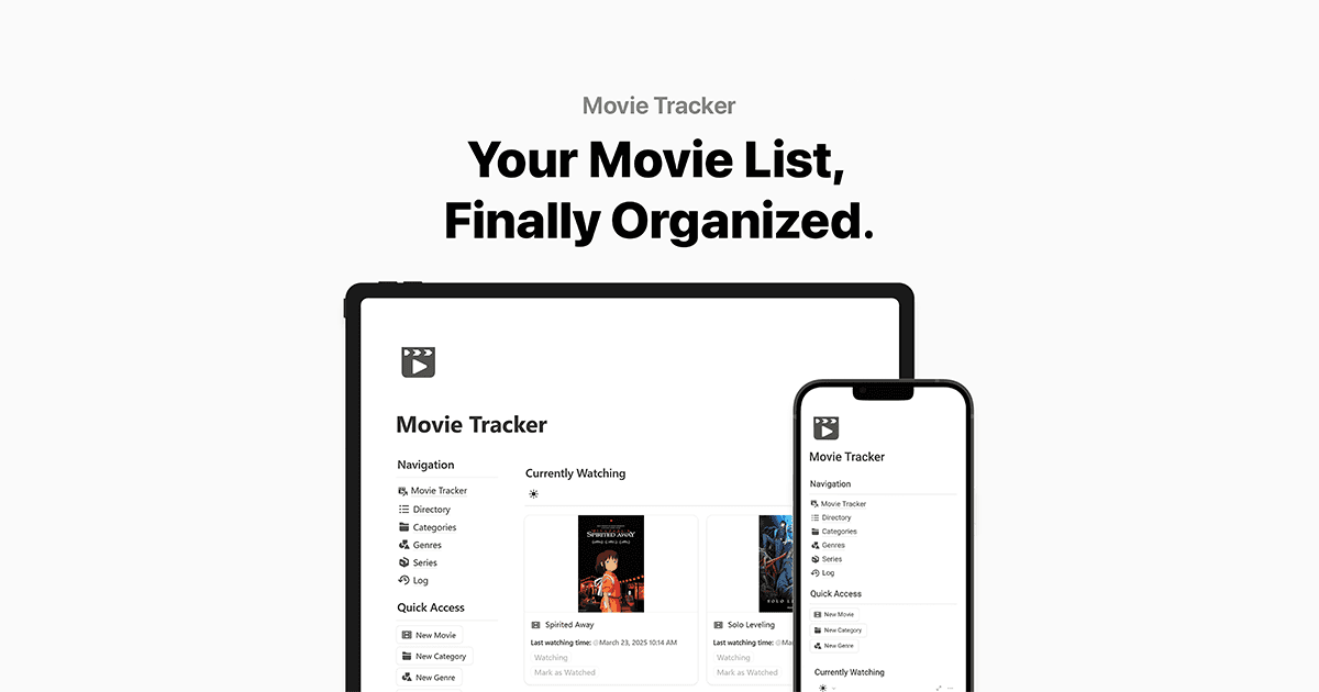 Movie Tracker - Notion Templates by HeyAlbert