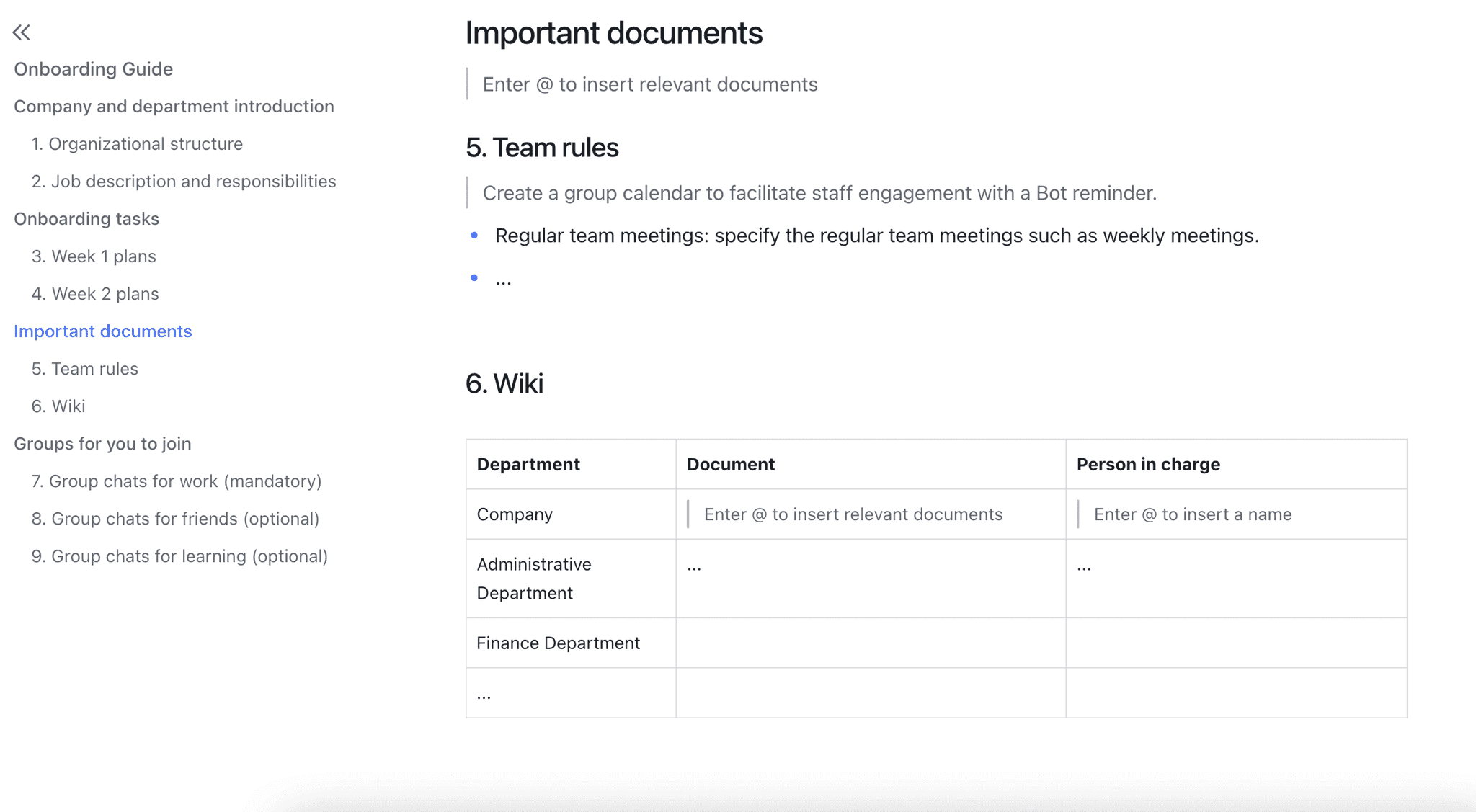 Onboarding Guide Template | Lark Templates