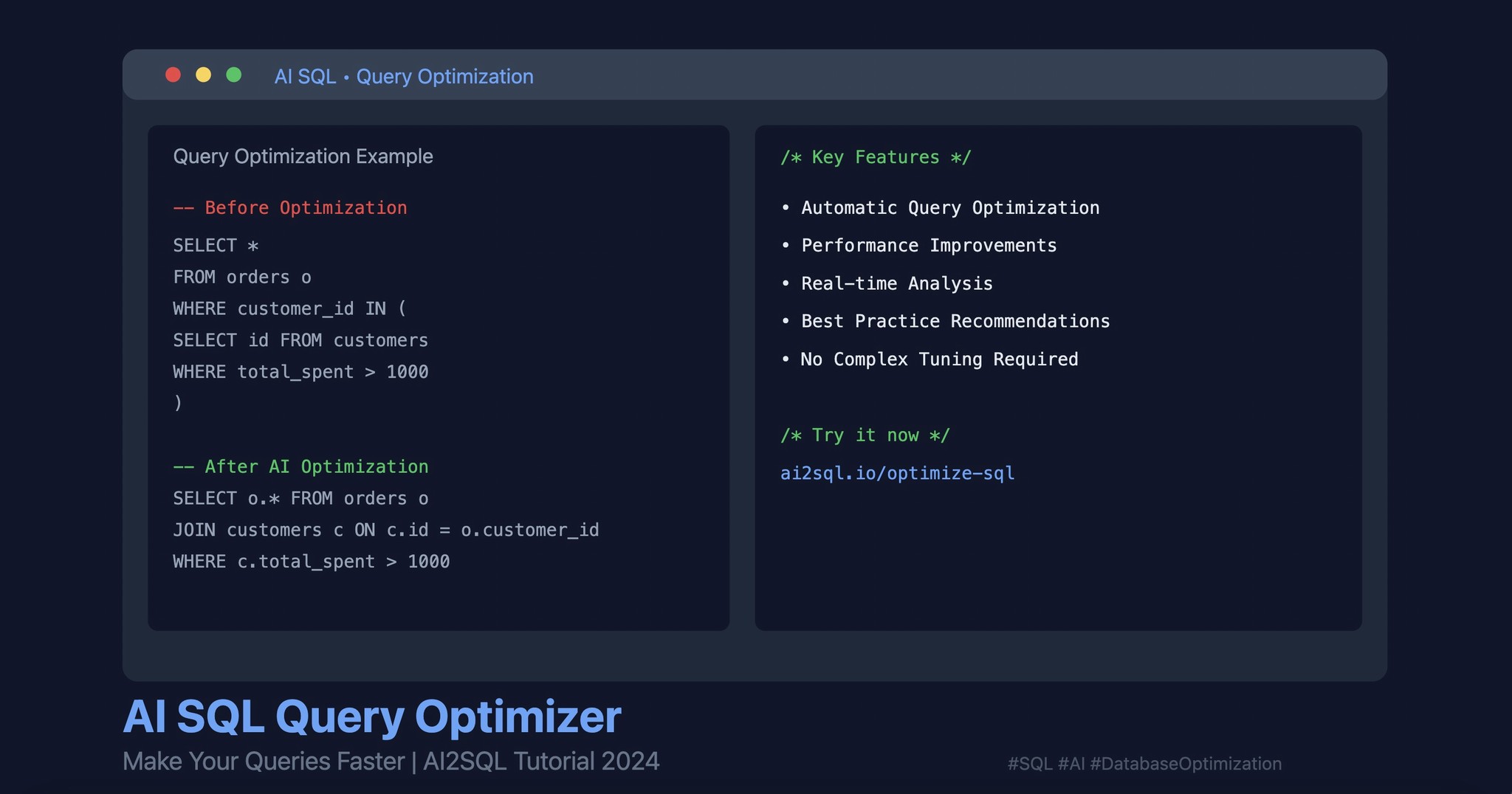AI SQL Query Optimizer: Complete Performance Tuning Guide | Free - AI2sql.io