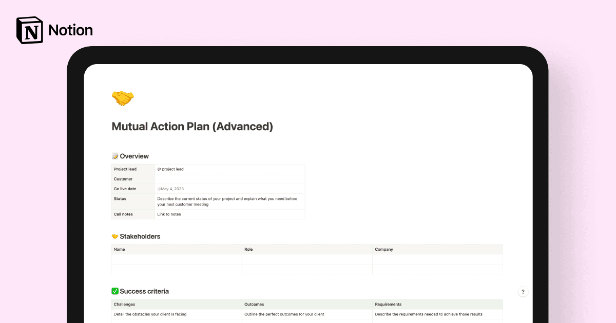 Mutual Action Plan (Advanced) – Notion Template for Startups & Product ...