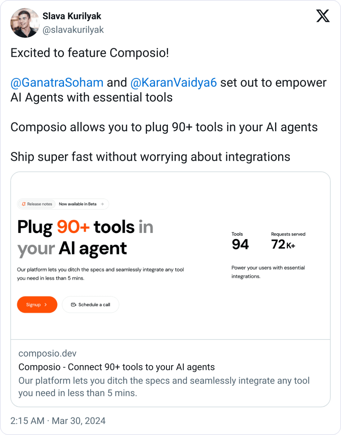 Composio - Connect 90+ tools to your AI agents