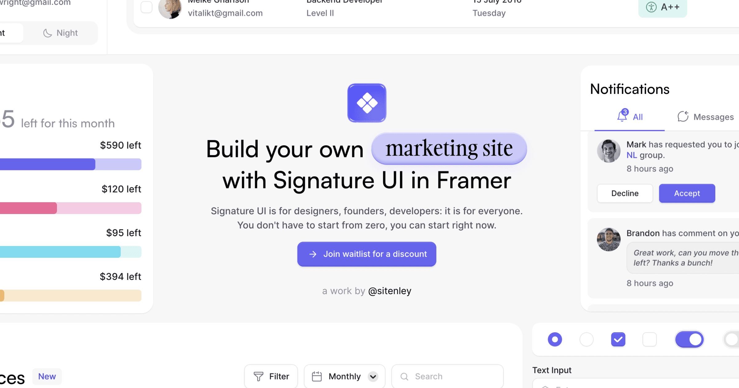 Signature UI - Home Dashboard