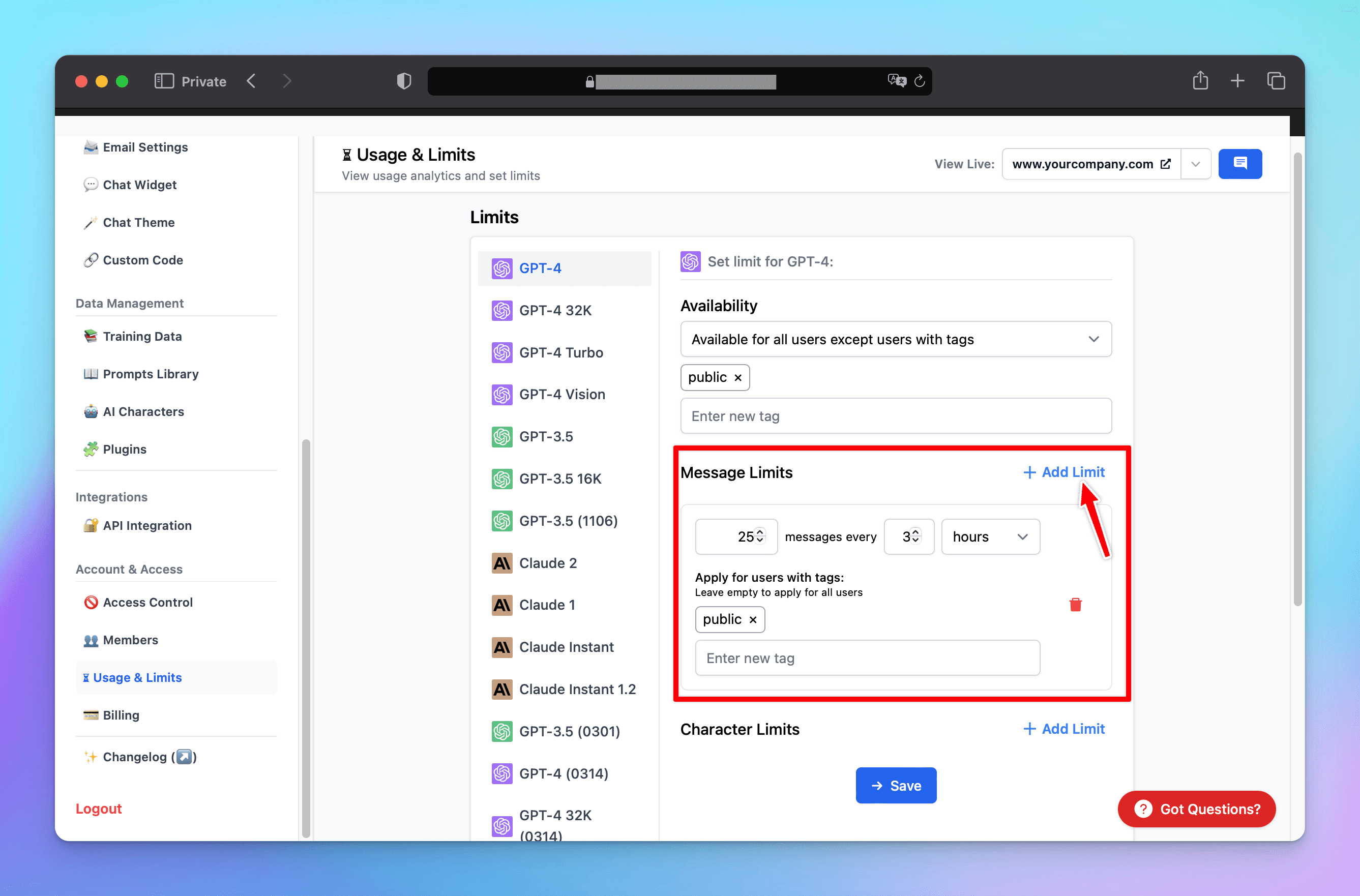 Limit Chat Model Access - Typing Mind Custom - Private & Secure ChatGPT for teams