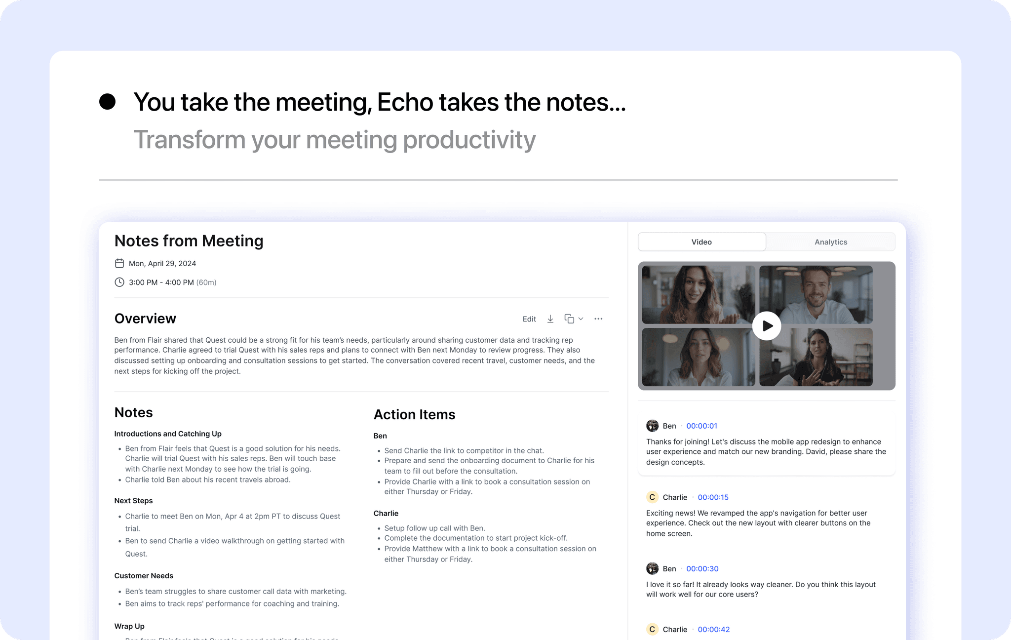 Echo AI - Takes AI Meeting Notes, Organises Your Inbox