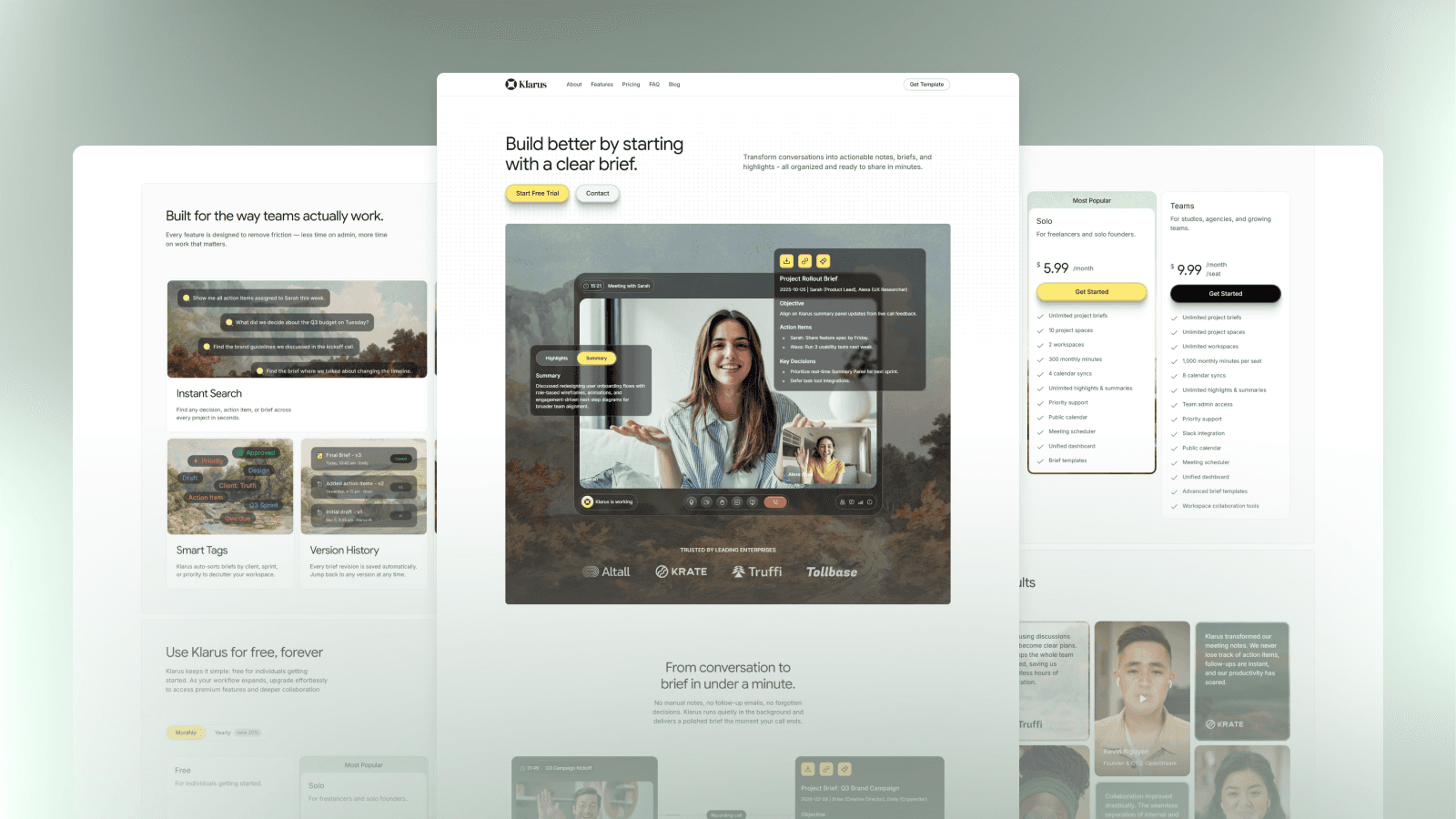 Klarus - AI Meeting Summaries & Project Briefs