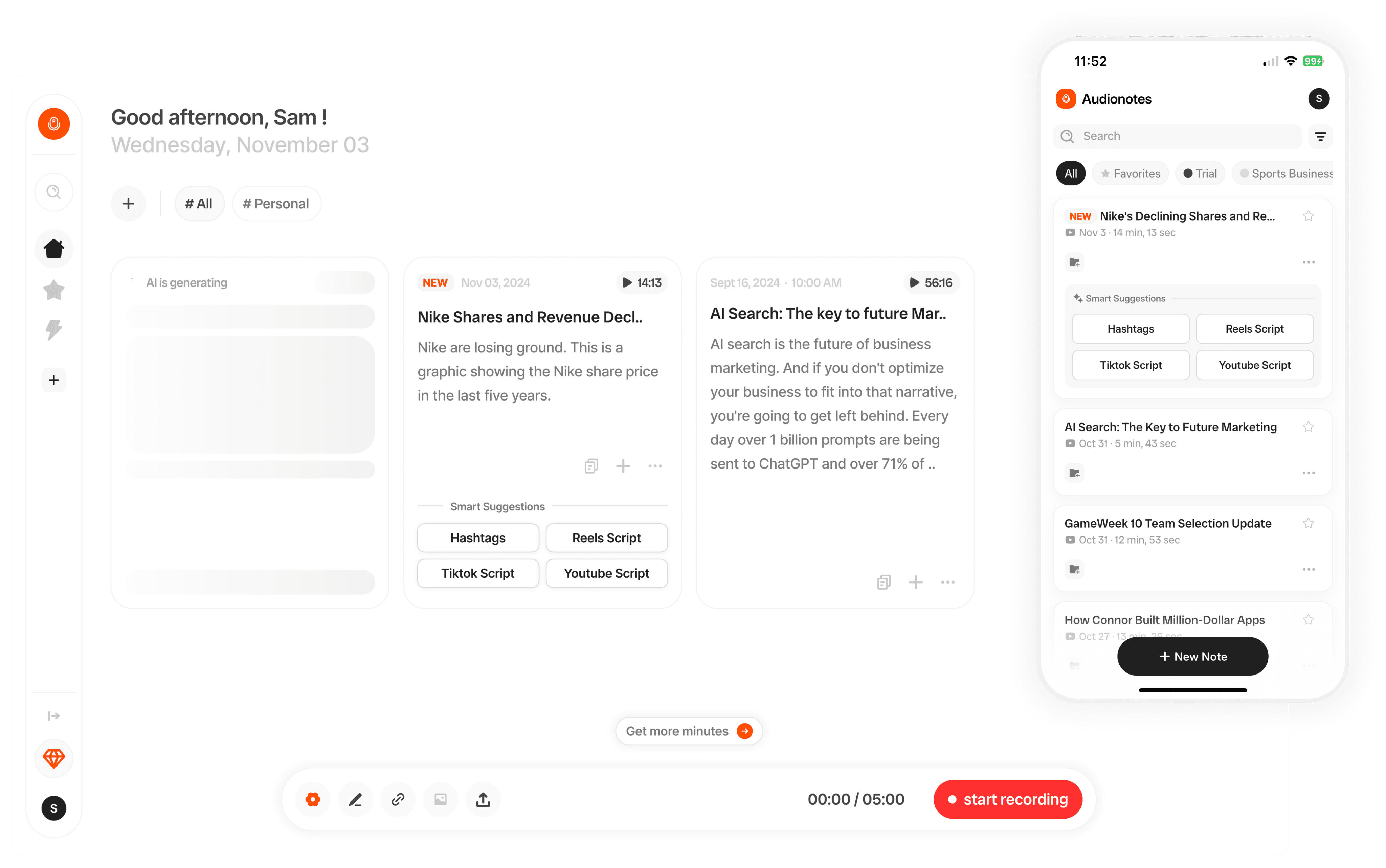 Audionotes: AI Note Taker App & Summarizer | Audio to Notes