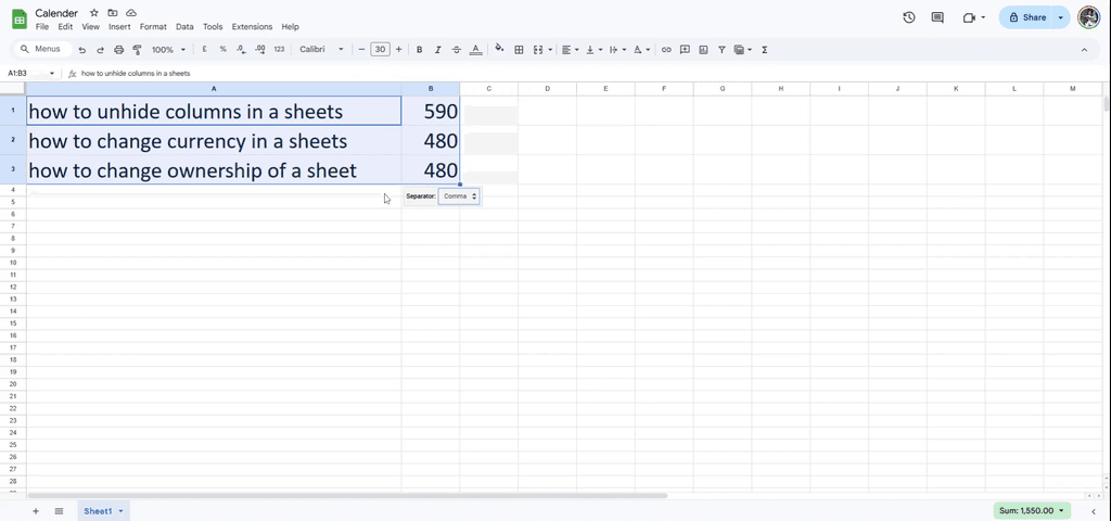 Cómo dividir una celda en Google Sheets - Guía simple paso a paso - Guía en vídeo de 1 minuto