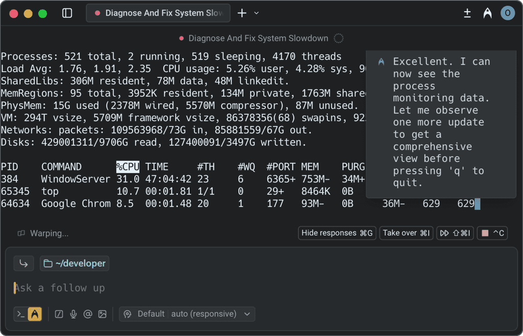 Warp: Agents with Full Terminal Control