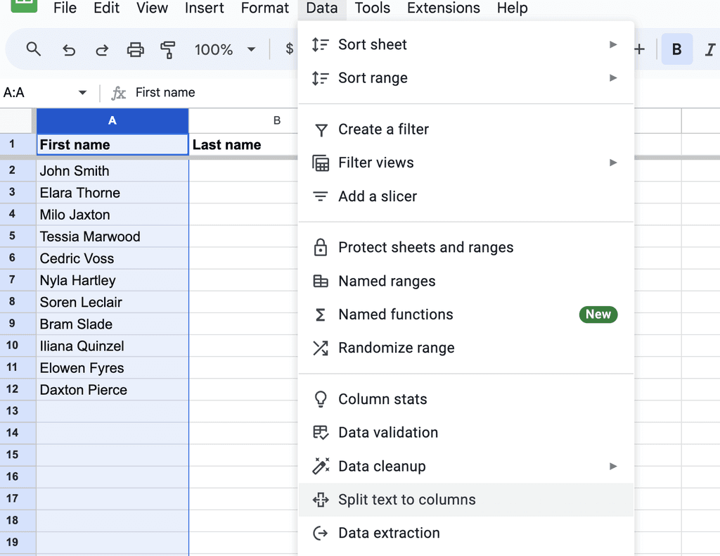 How to Separate Names in Google Sheets