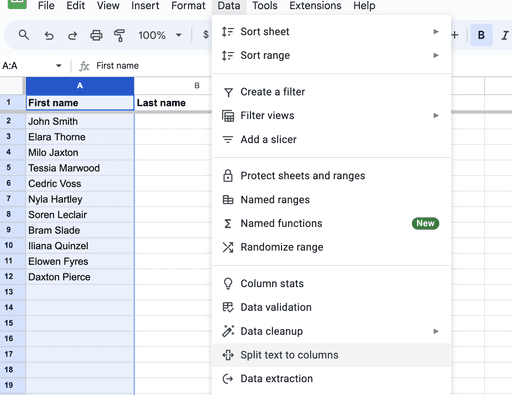 How to Separate Names in Google Sheets