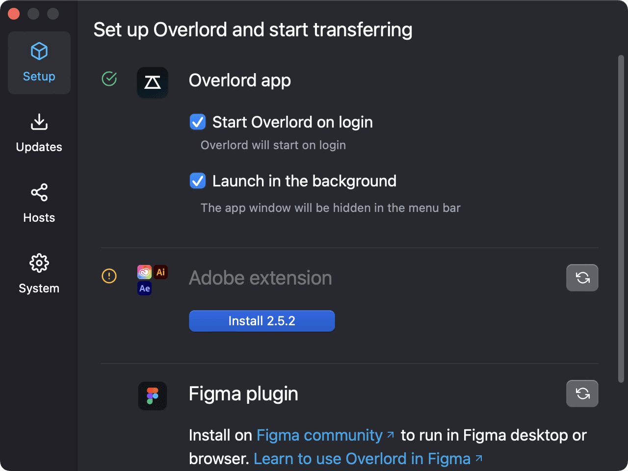 App settings - Overlord