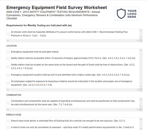 ANSI Eye Wash Equipment Annual Inspection Form for Mobile, Tablet ...