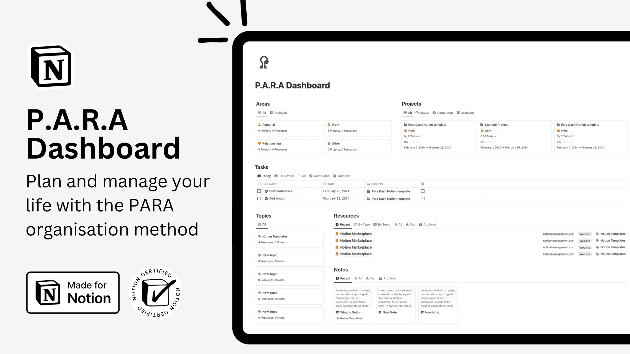 PARA Dashboard - Notion4Management