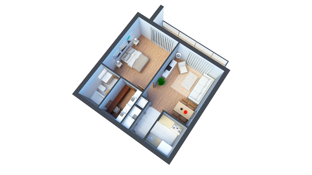 One-Bedroom Apartment with Balcony and Walk-In Closet | Space Designer ...