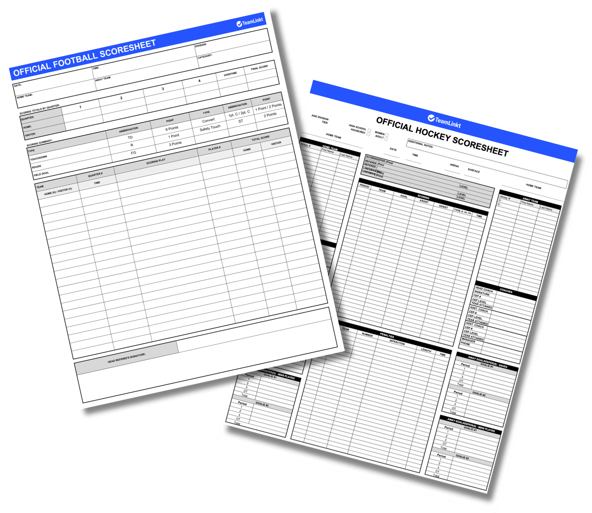 Printable Sports Score Sheet Templates | TeamLinkt